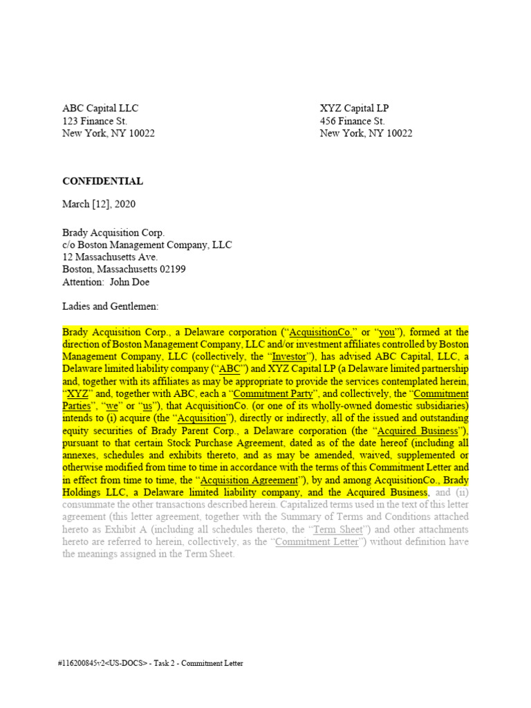 Task 2 - Commitment Letter (Annotated)(116530169.1) | PDF | Syndicated ...