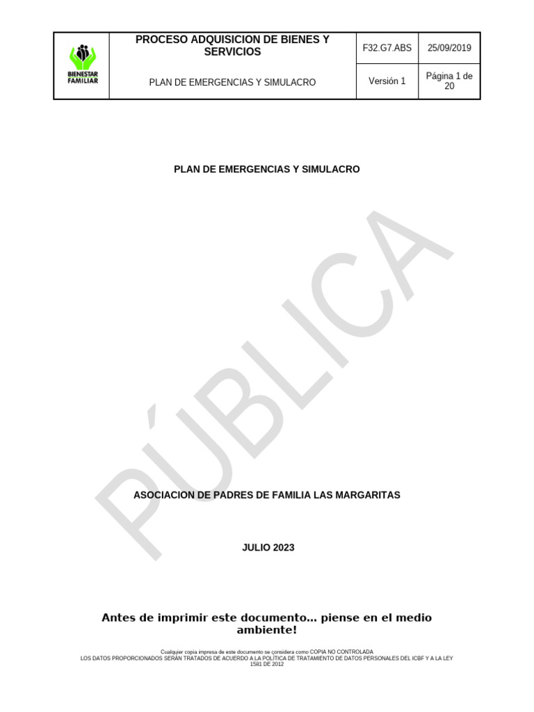 F32.g7.abs Formato Elaboracion Plan de Emergencias y Simulacro v1 | PDF ...
