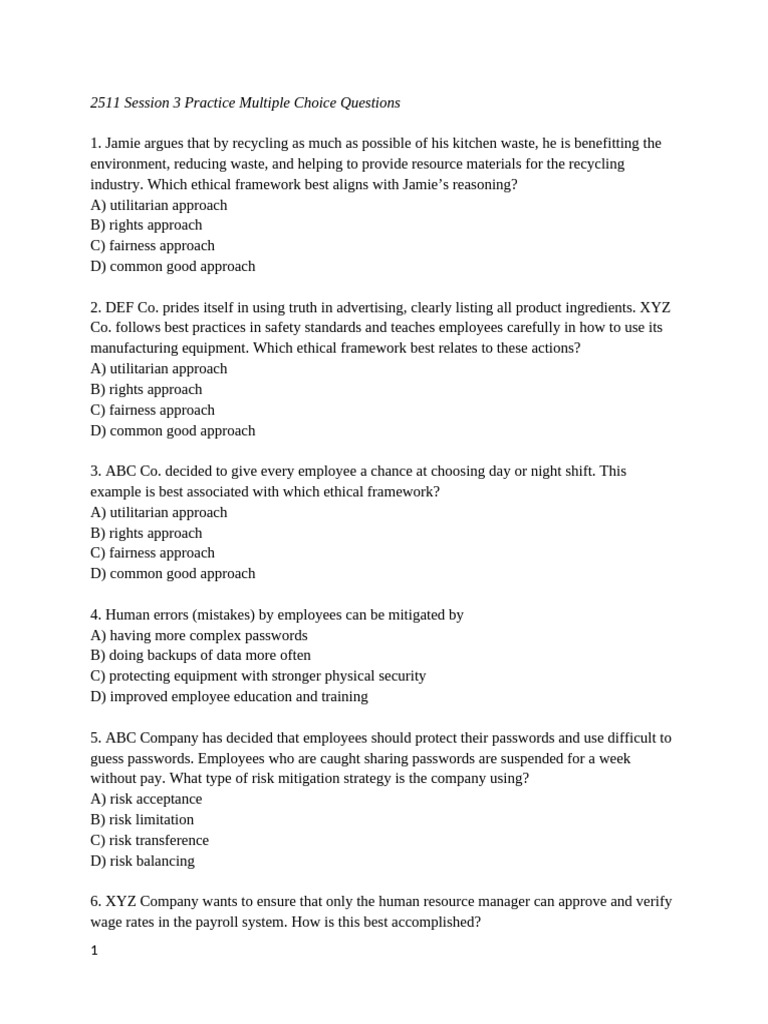 Session 3 Practice Multiple Choice Questions | PDF | Employment | Password