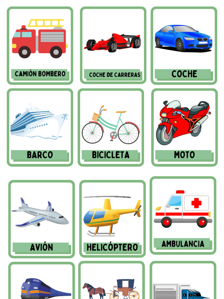 Medios de Transporte Vocabulario Flashcards (27.94 X 21.56 CM) | PDF