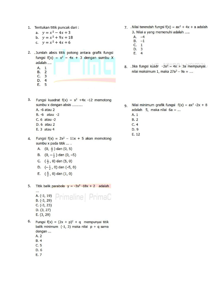 Fix SOAL LAT FUNGSI KUADRAT | PDF