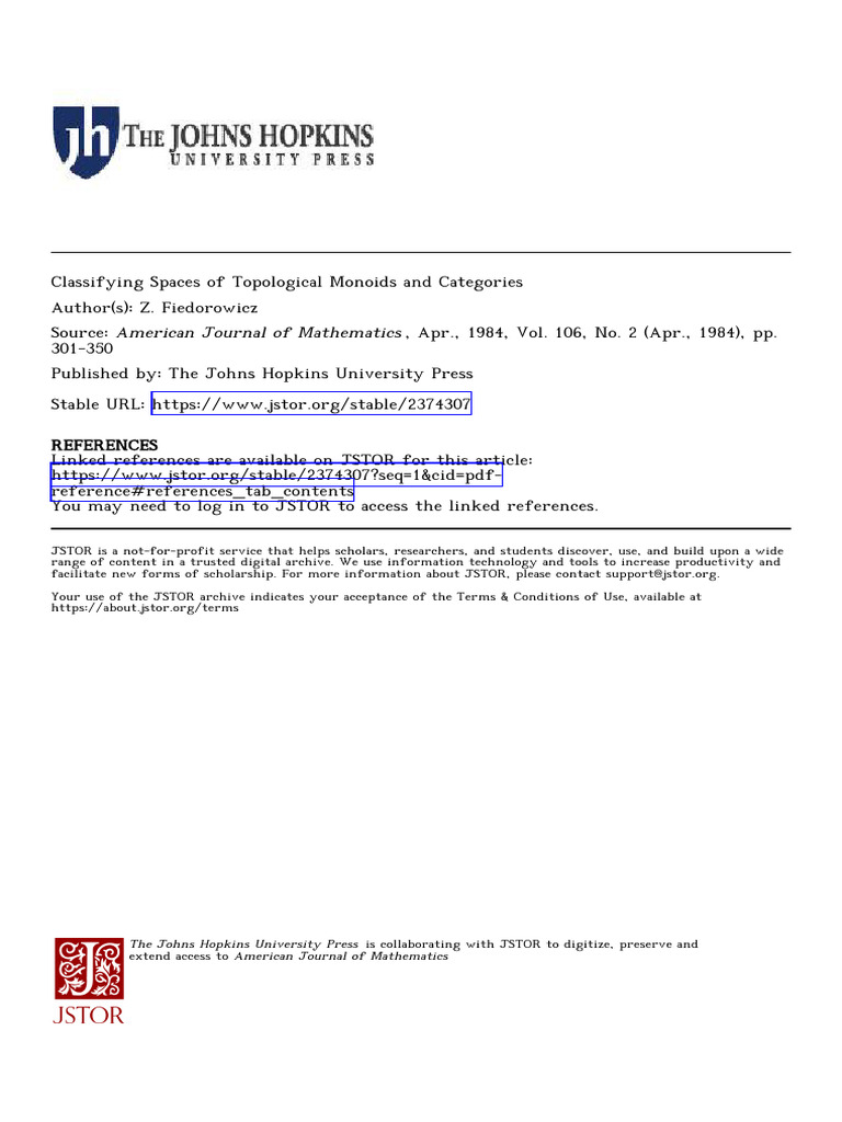 Fiedorowicz ClassifyingSpacesTopological 1984 | PDF | Geometry | Mathematical Structures