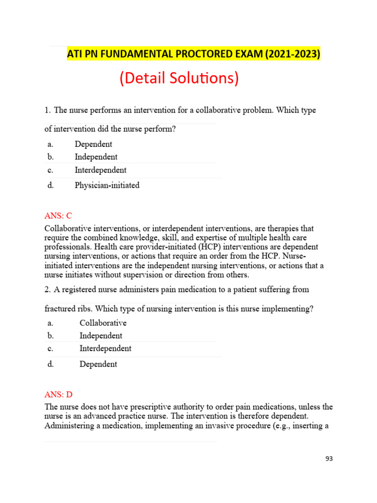 Ati PN Fundamental Proctored Exam Detail Solutions 20222023 | PDF | Medical Diagnosis | Nursing