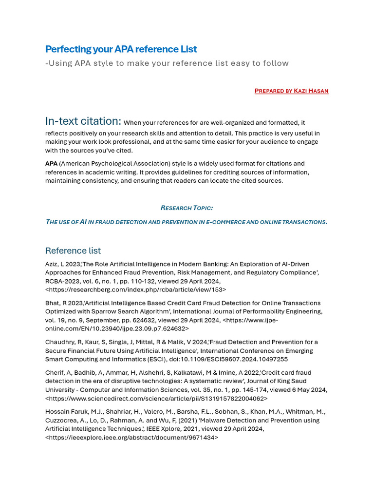 Perfecting Your APA Reference List | PDF | Digital Object Identifier ...