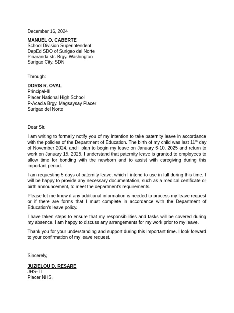 Paternity Letter of Intent | PDF