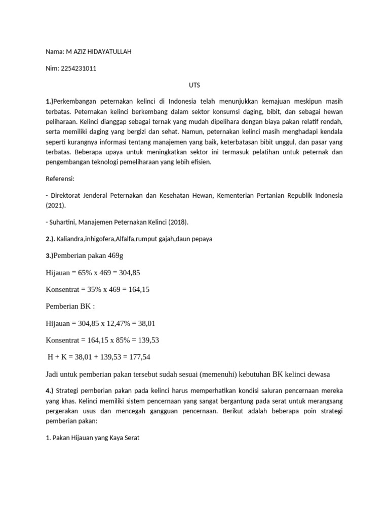 Bagi Nama - M AZIZ HIDAYATULLAH Uts Ilmu Nutrisi Non Ruminasia | PDF