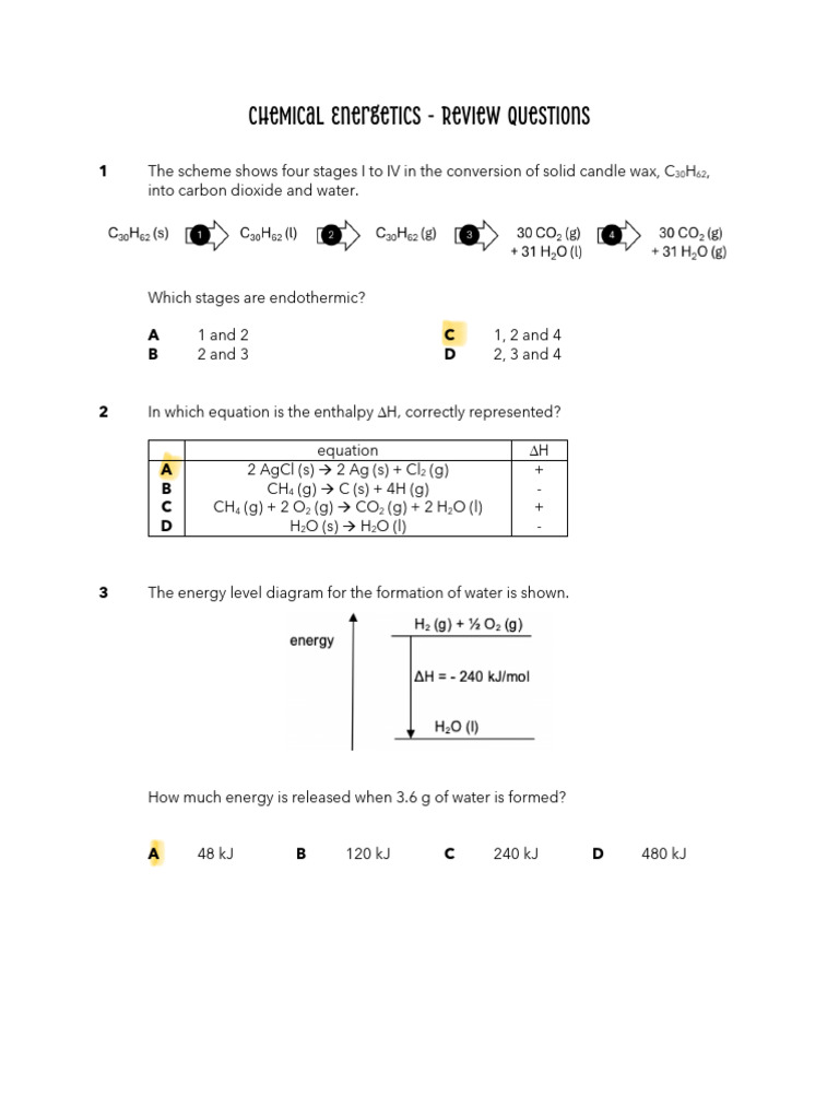 2024 Chemical Energetics - Practice Questions | PDF | Chemical ...