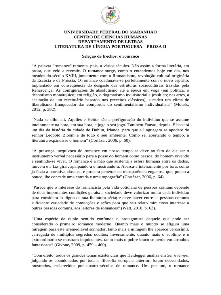 Seleo de Trechos o Romance - Disciplina de Prosa II 1 | PDF | Tempo ...