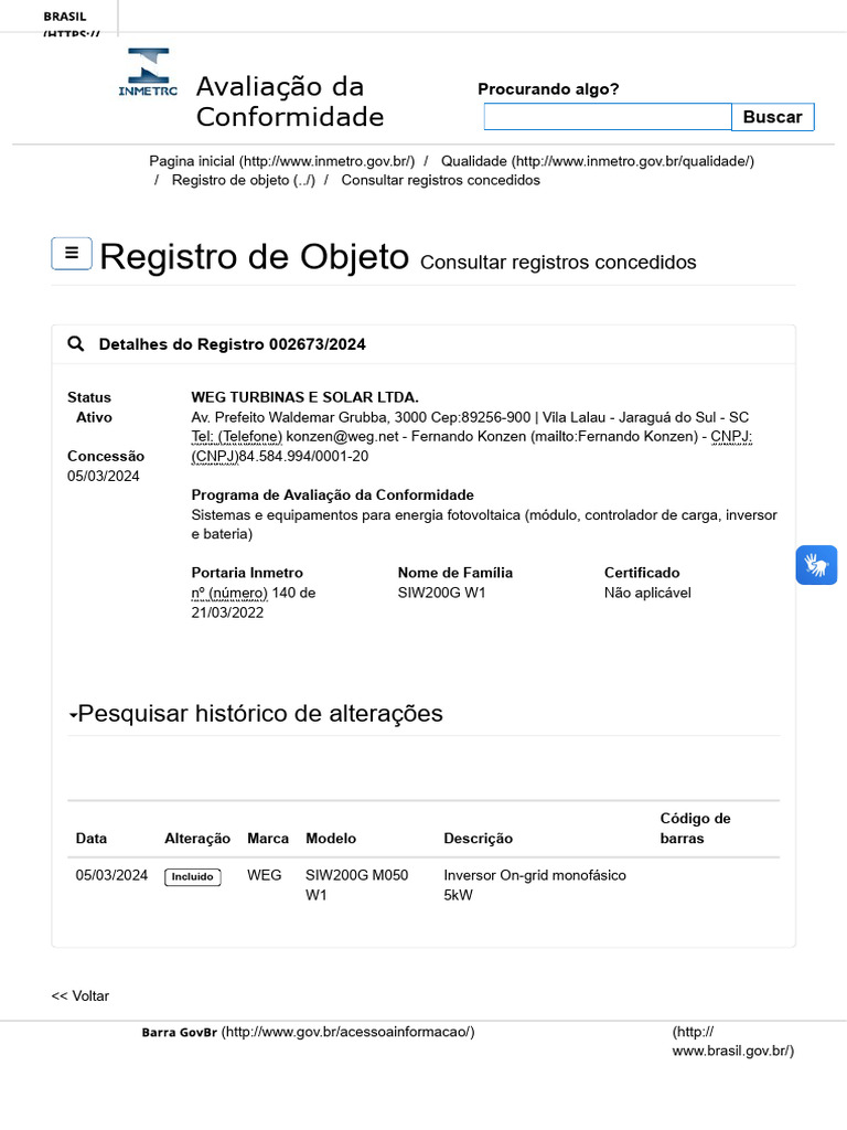 Certificação Inmetro Inversor SIW200G M050 | PDF