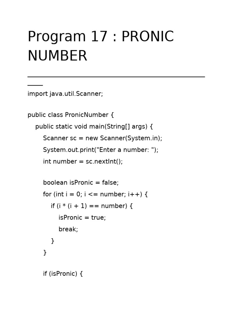 Program 17 PRONIC NUMBER | PDF