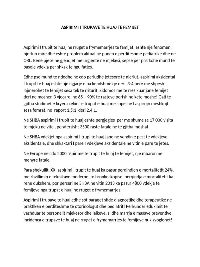 Aspirimi I Trupave Te Huaj Te Femijet | PDF