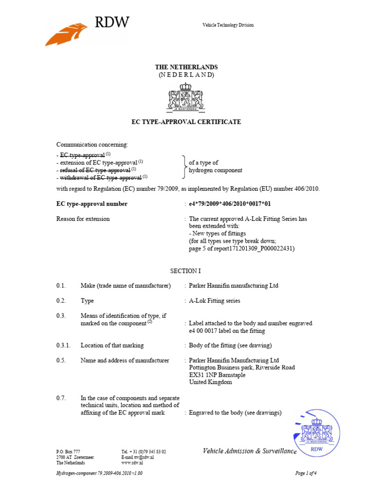 A LOK Tube Fittings EC79 - Certificate | PDF | Materials | Applied And ...