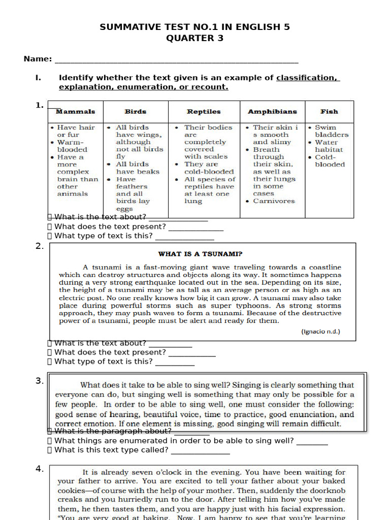 English 5 Summative Test Guide | PDF