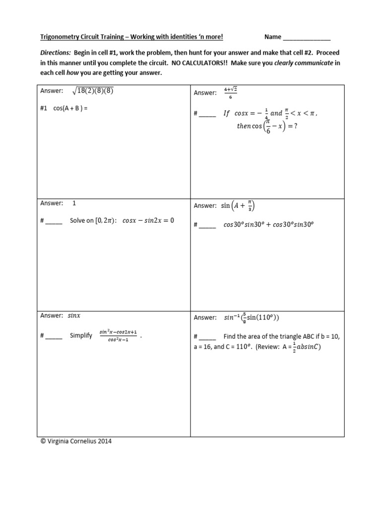 Trigonometry Circuit Training Guide | PDF | Triangle | Trigonometric ...