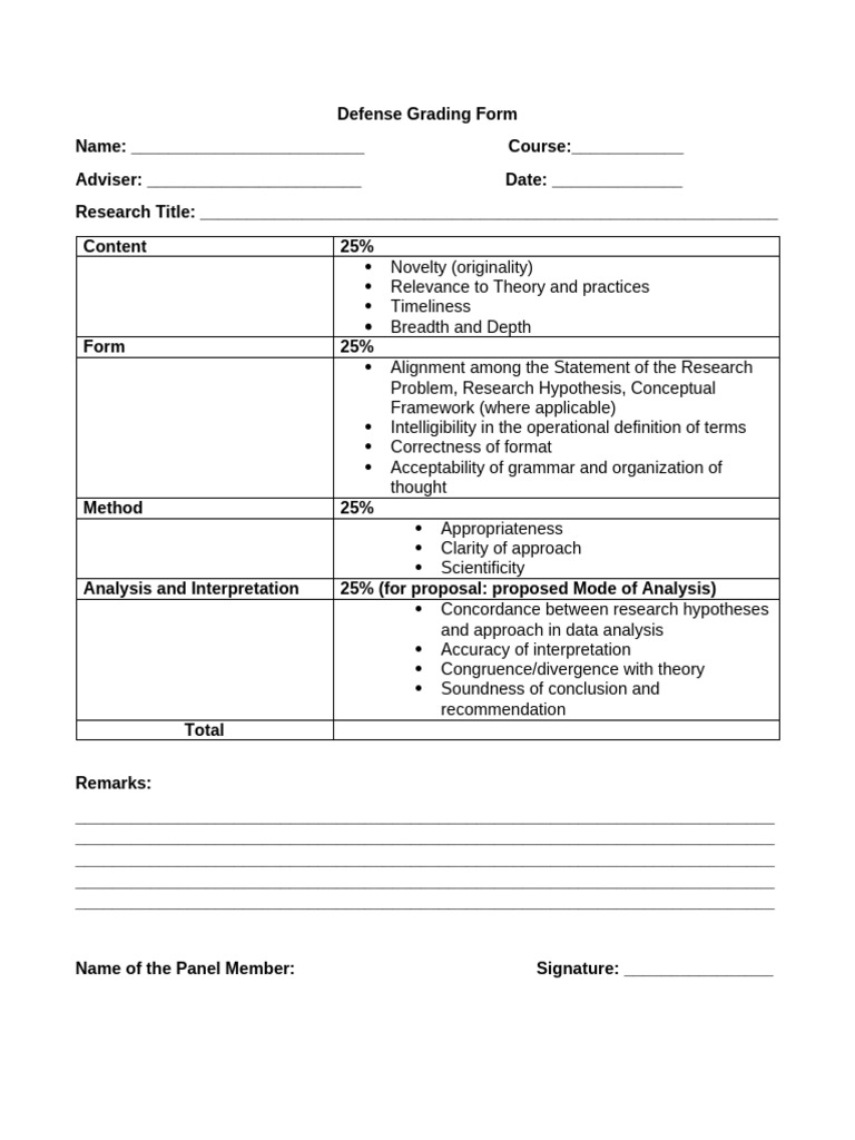 Defense Grading Form | PDF