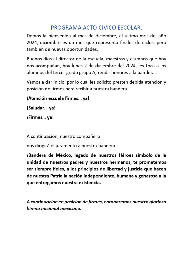 Acto Civico 2024 Navidad 3a | PDF