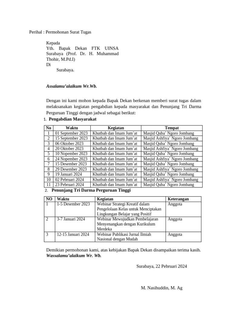 Ajuan Surat Tugas PKM | PDF