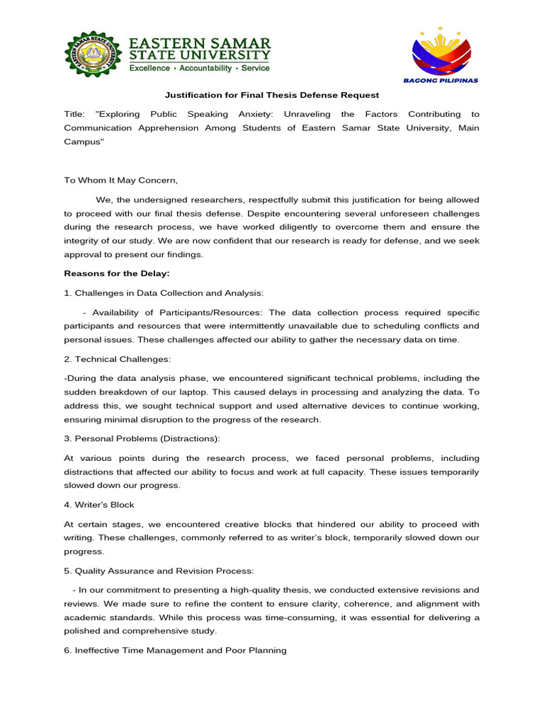 Justification For Final Thesis Defense Request | PDF | Writer's Block ...