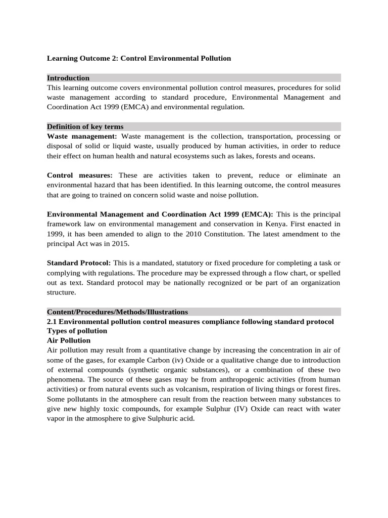 Topic 2 - Control Environmental Polution - Environmental Literacy | PDF ...