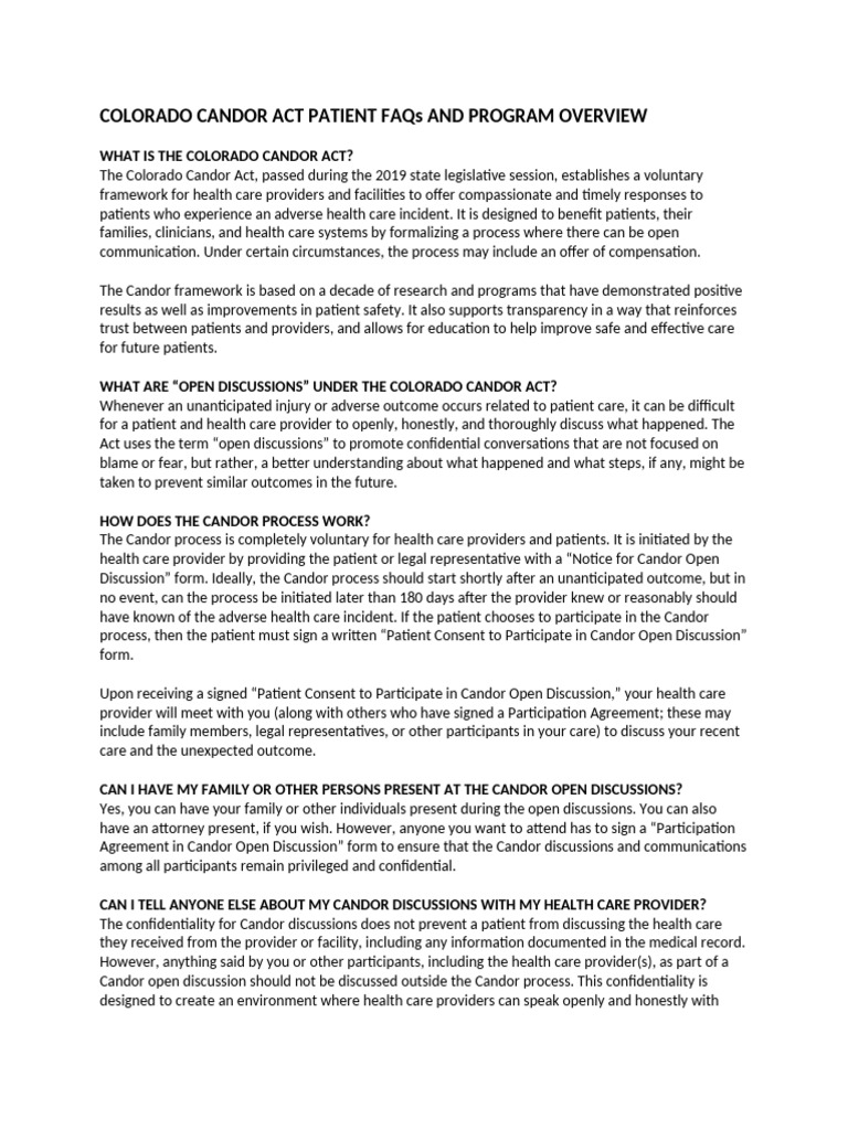 Colorado Candor Act Patient Faqs and Program Overview - 7 15 19 | PDF ...