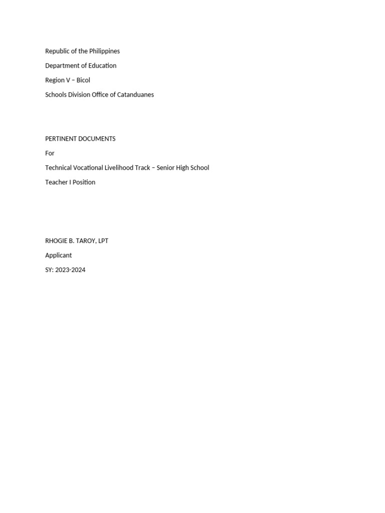 Teacher I Application Guidelines | PDF