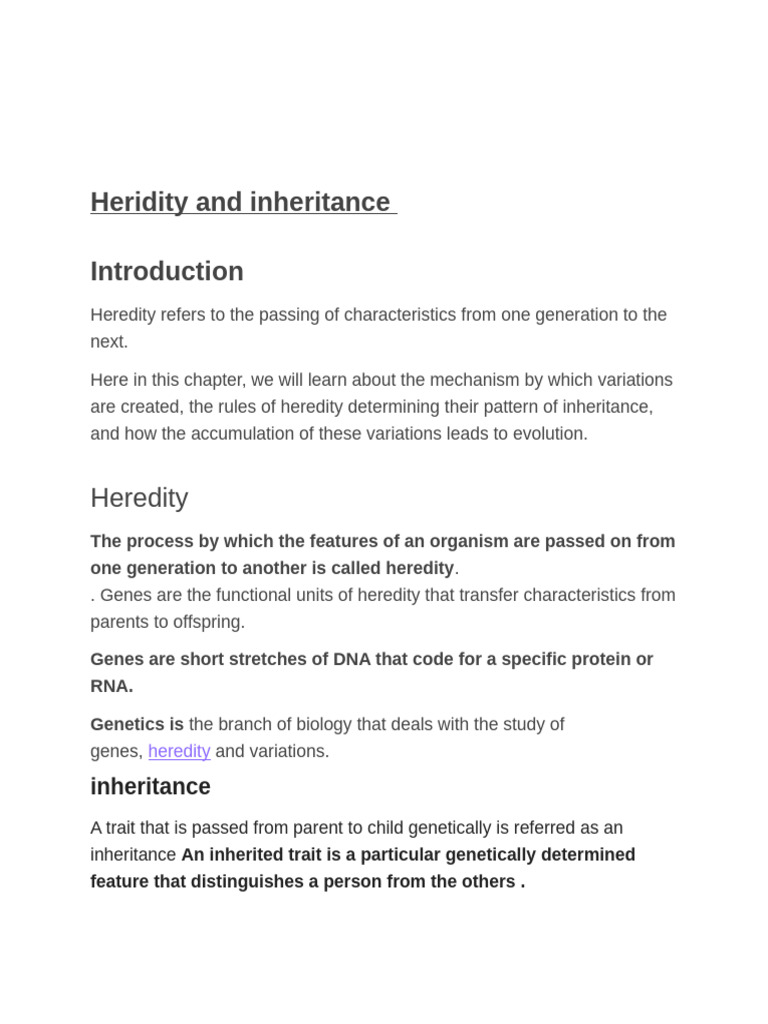 Heridity Class 10 Short Notes | PDF | Dominance (Genetics) | Heredity