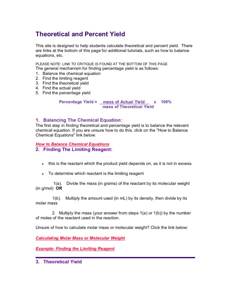 Theoretical and Percent Yield | PDF
