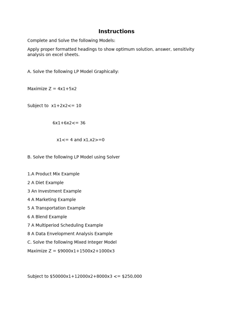 Solve Linear & Mixed Integer Models | PDF