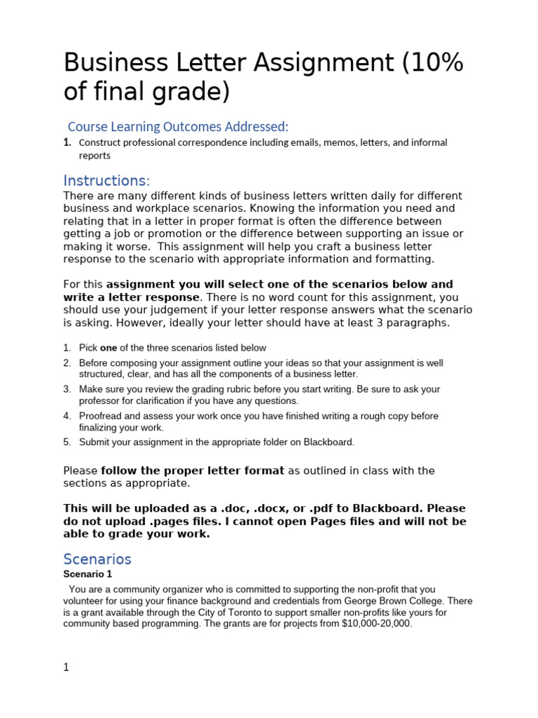 COMM1034 Letter Assignment Instructions AGagne | PDF | Semantics | Word