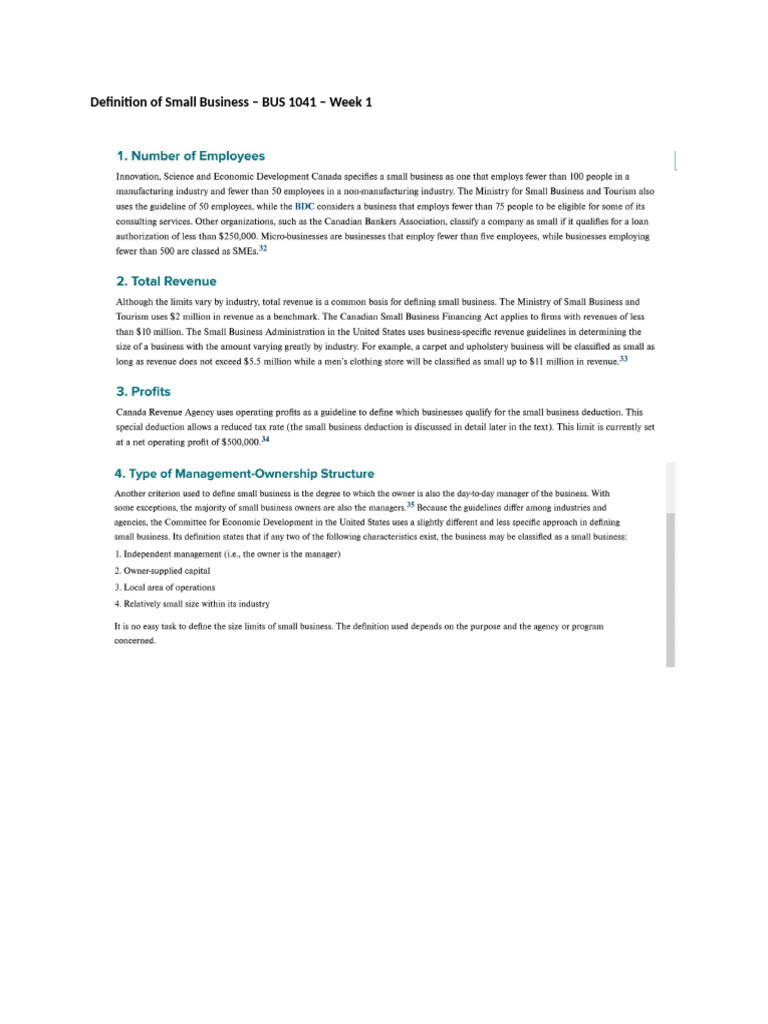 Definition of Small Business in BUS 1041 | PDF