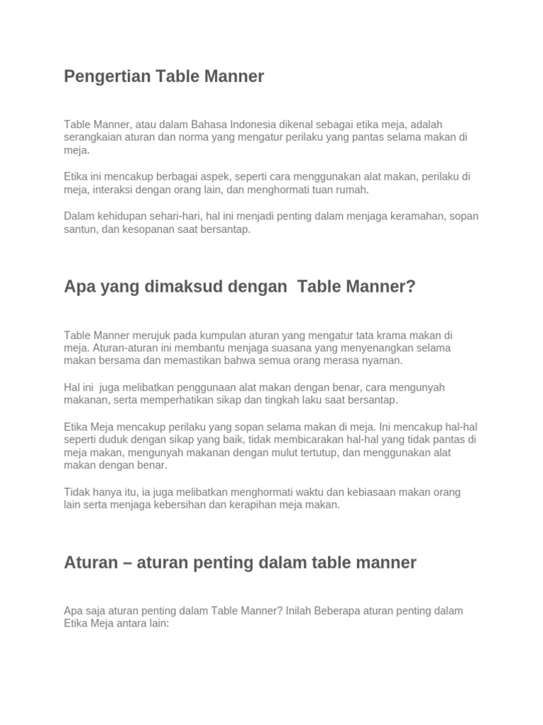 Etika Meja: Panduan Table Manner | PDF