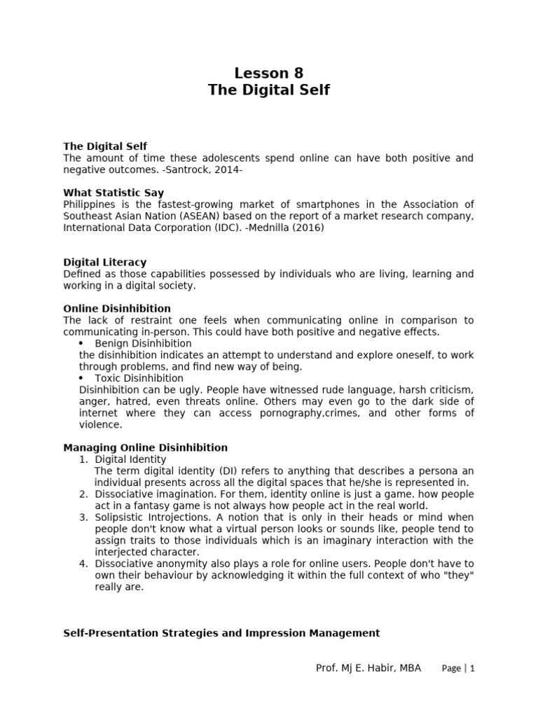 Lesson8 The Digital Self | PDF | Gender | Gender Studies