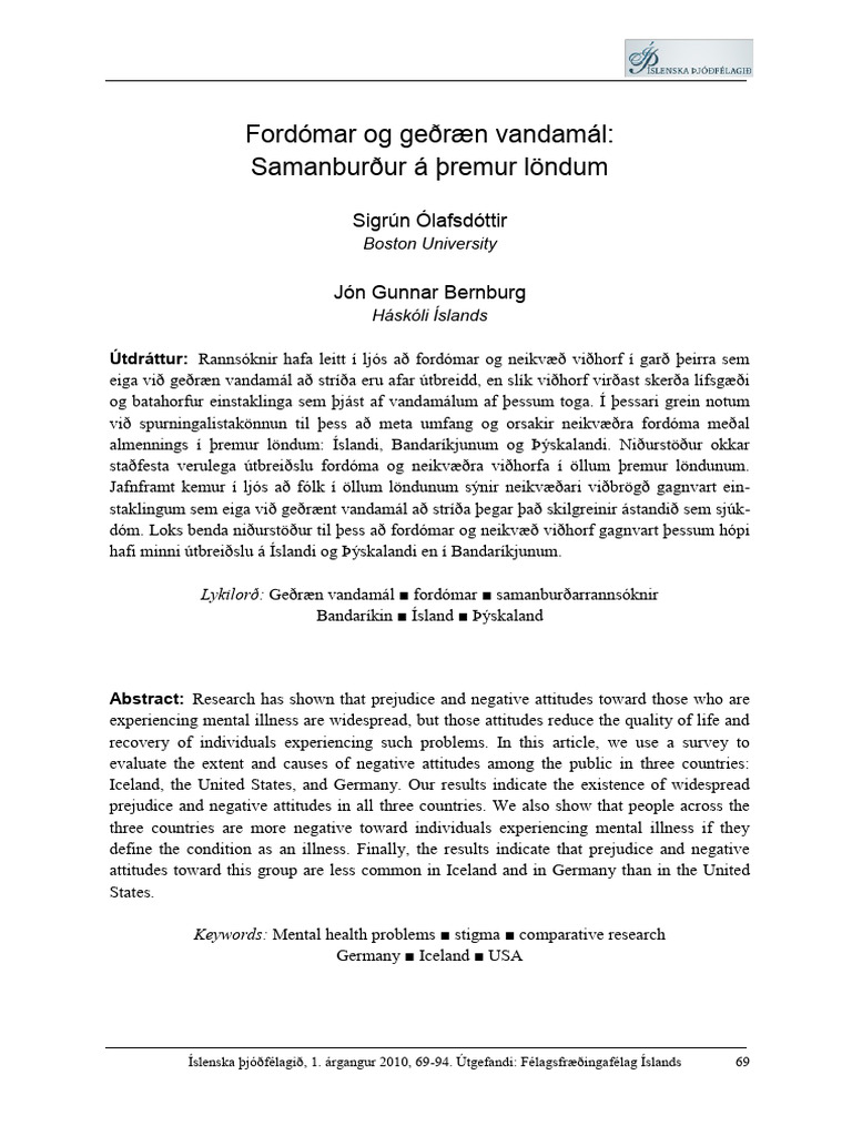 Fordómar Og Geðræn Vandamál | PDF