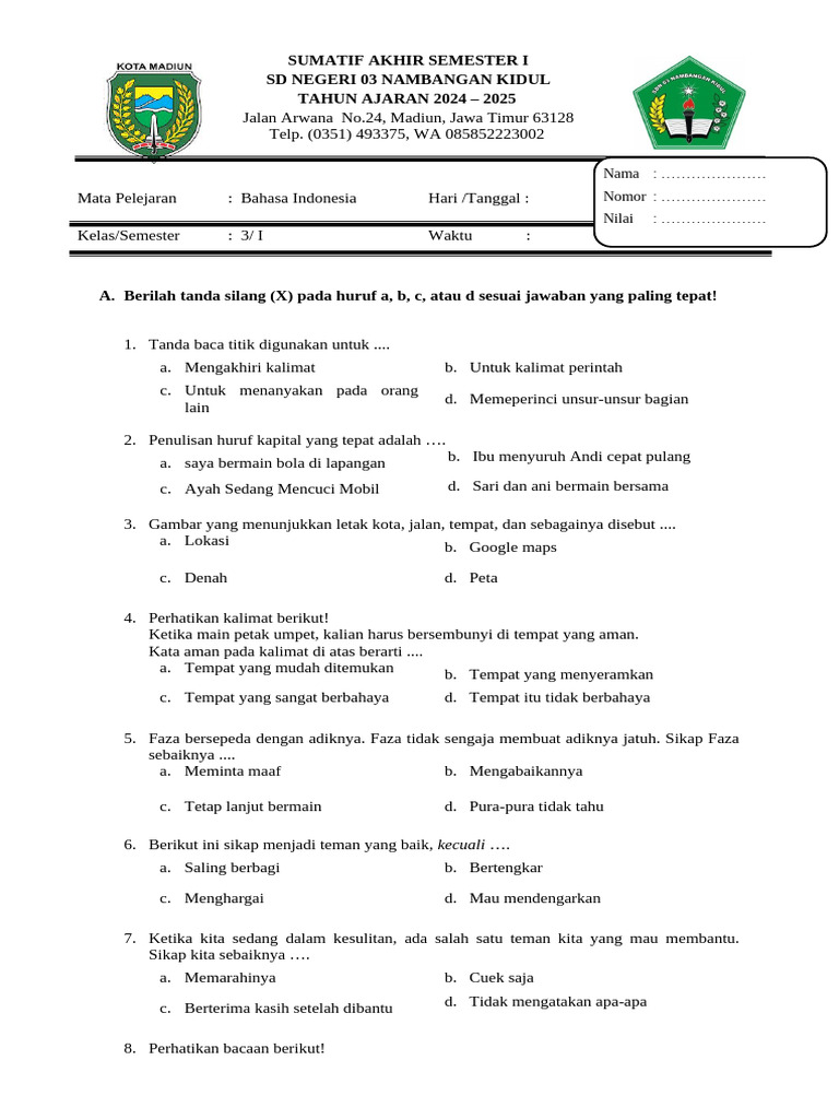 SAS BINDO SEMESTER I | PDF