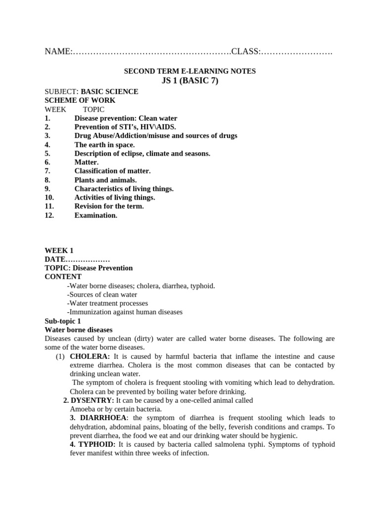 2nd Term Js 1 Basic Science | PDF | Sexually Transmitted Infection | Planets
