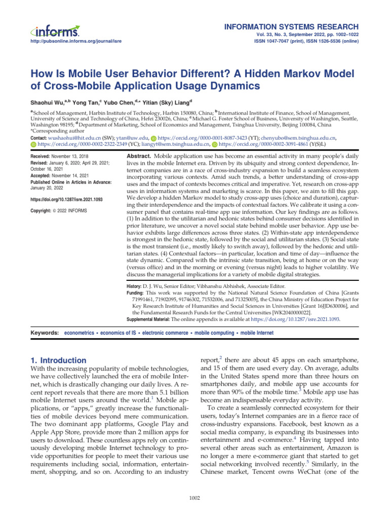 Wu Et Al 2022 How Is Mobile User Behavior Different A Hidden Markov Model of Cross Mobile ...