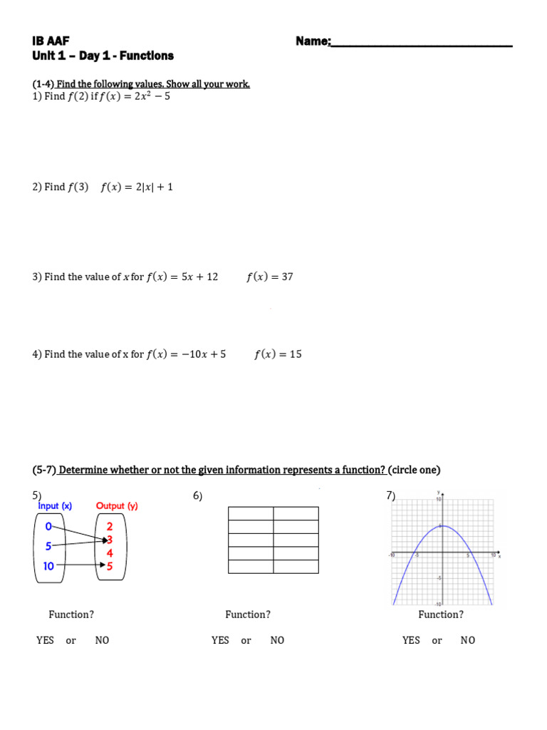 Day 1 Practice (Functions) | PDF | Function (Mathematics) | Mathematical Relations