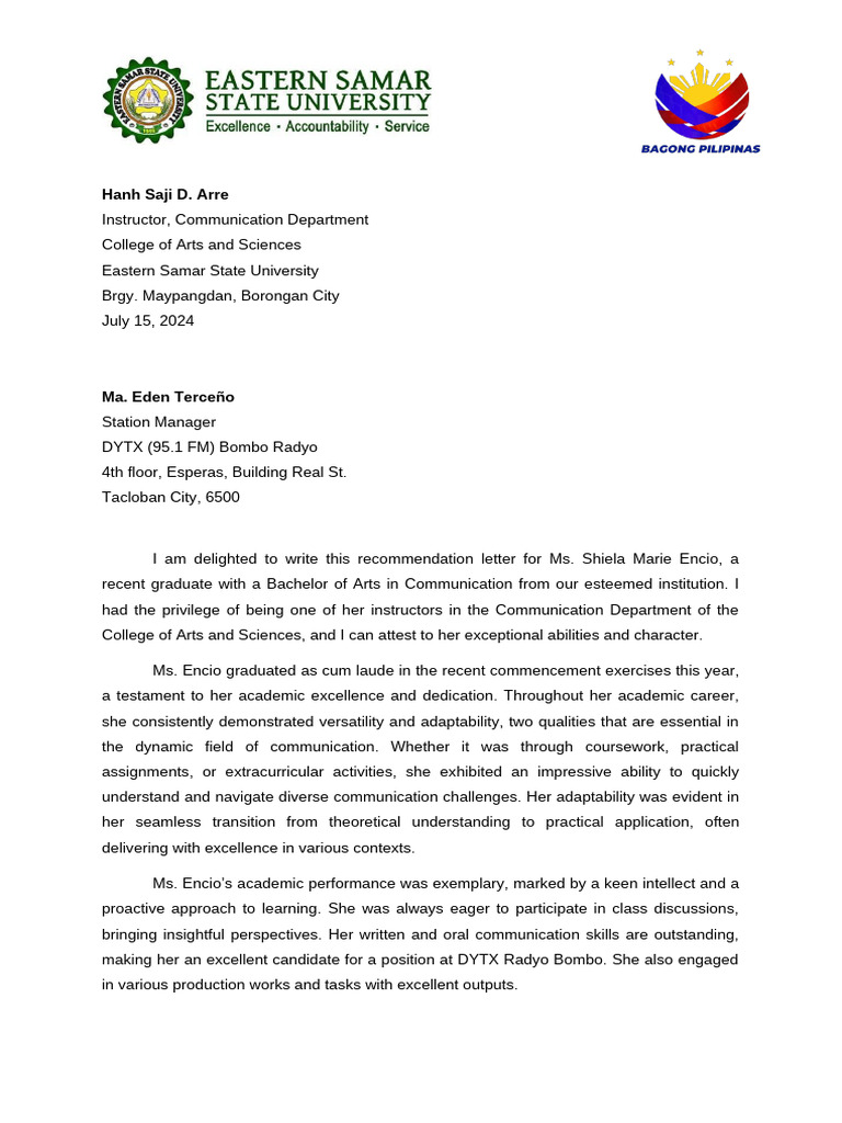 Recommendation Letter | PDF | Human Communication | Cognitive Science