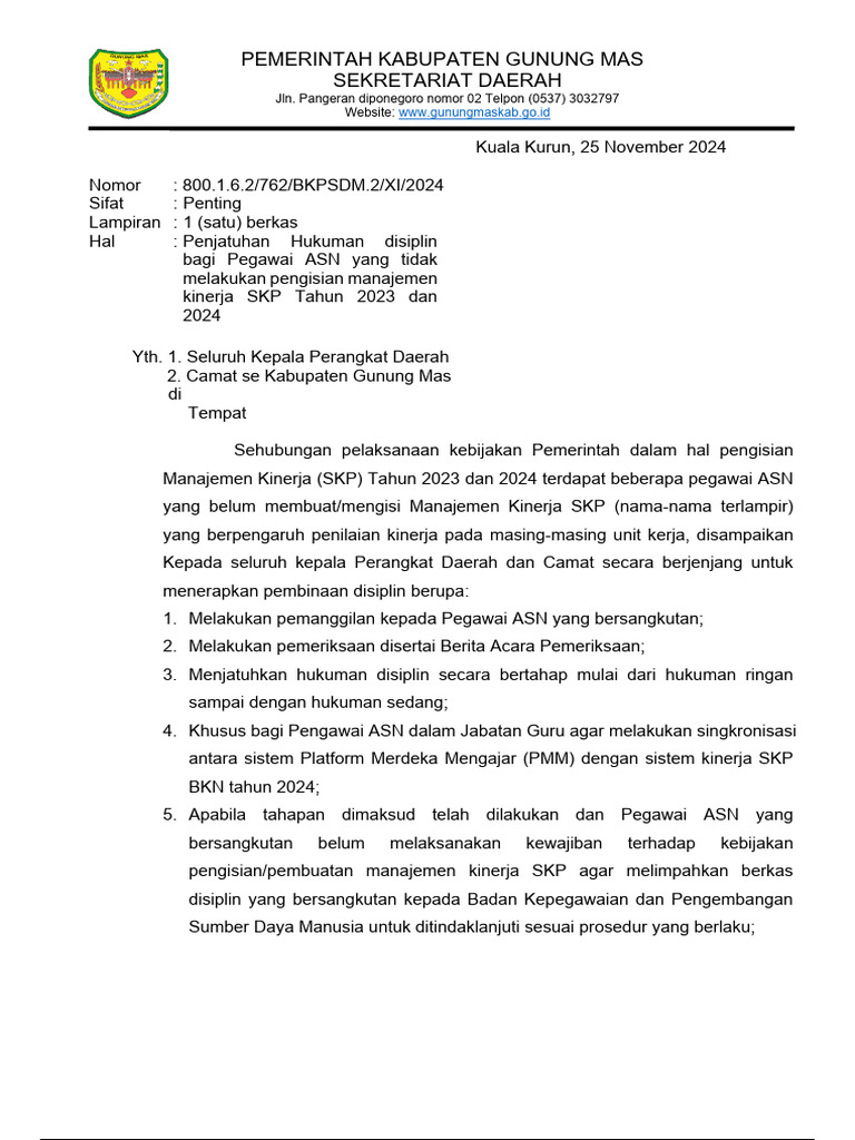 Hukuman Disiplin ASN SKP 2023-2024 | PDF