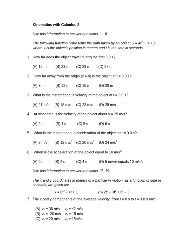 Kinematics Calculus Problems and Solutions | PDF | Kinematics ...