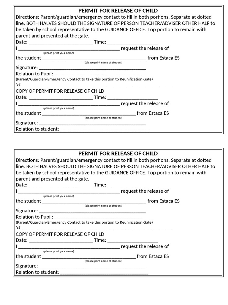 Student Release Permit Form | PDF