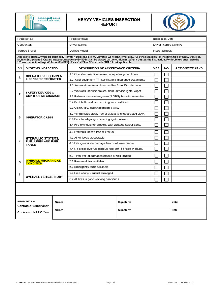 Heavy Vehicle Inspection Report | PDF | Vehicles | Truck