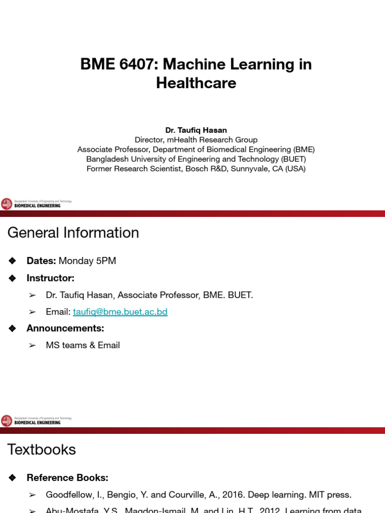 BME 6407 - Class 1 (April 2023) | PDF | Machine Learning | Deep Learning