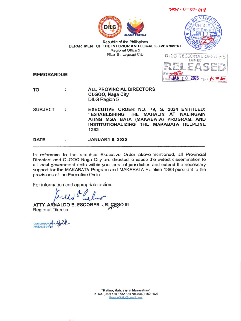 Executive Order No. 79 S. 2024 Entitled Establishing The Mahalin at Kalingain Ating Mga Bata ...