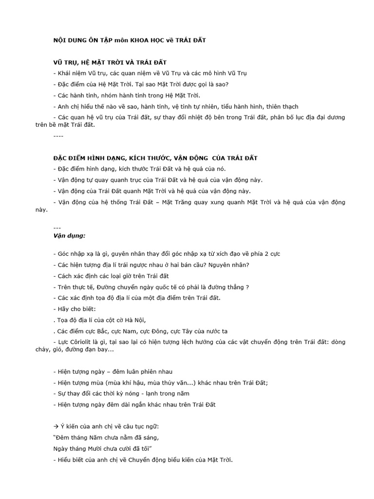 1. Noi dung ÔN TẬP - lớp SP KHTN K46 | PDF