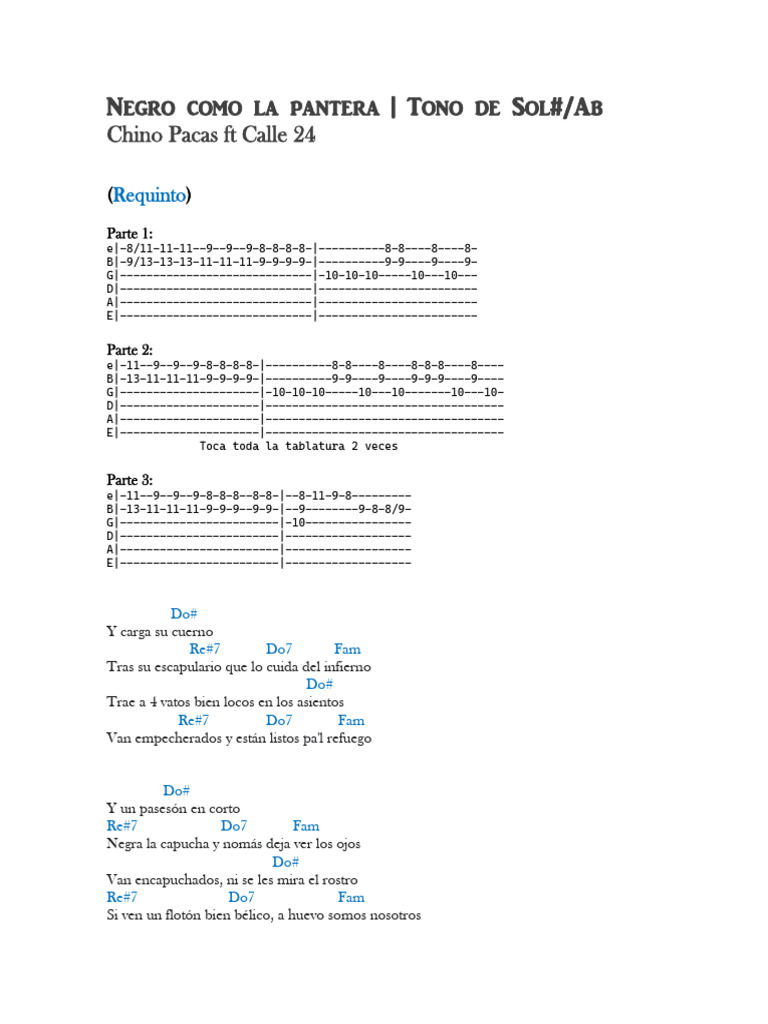 Negro Como La Pantera (Requinto y Acordes) | PDF