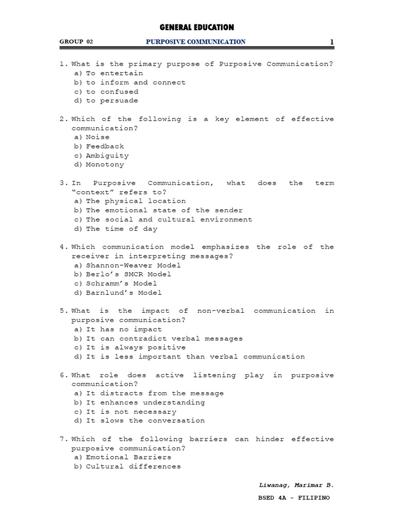 GE_a1_PURPOSIVE_COMMUNICATION (1) | PDF | Communication | Human Communication