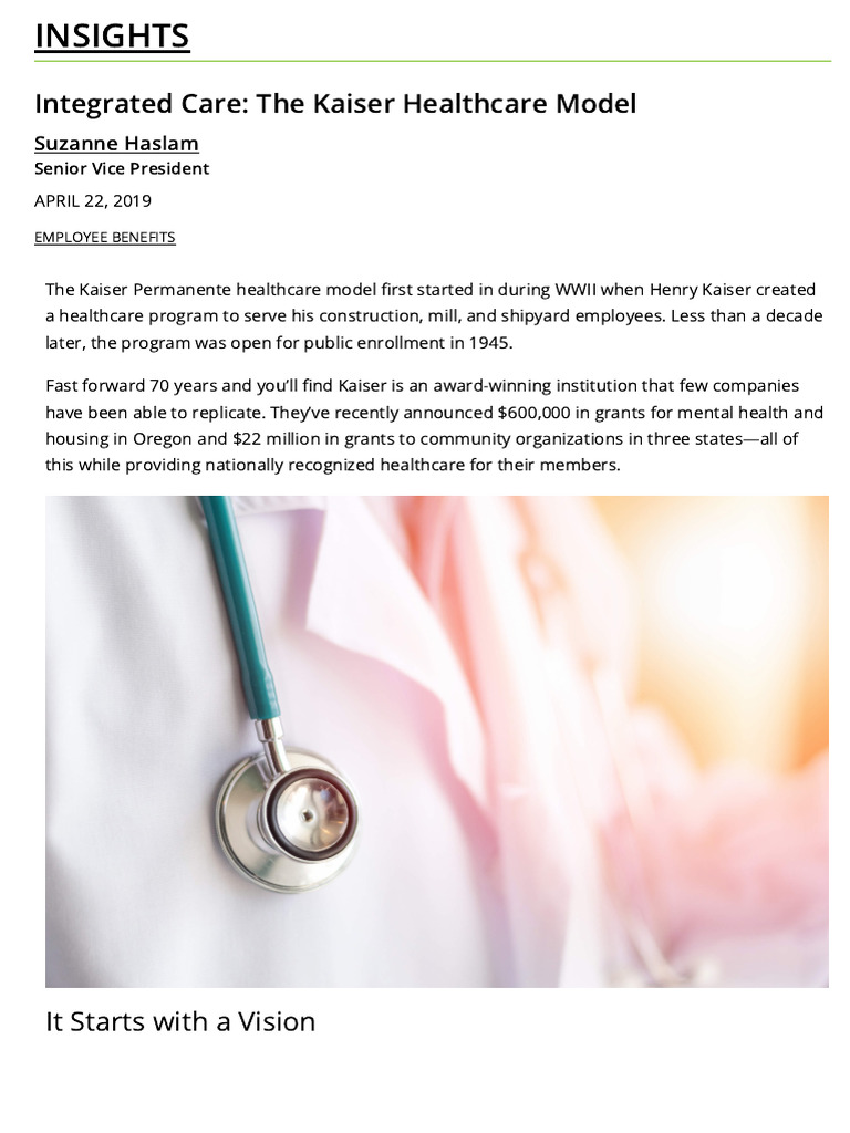 Kaiser Healthcare Model Insights | PDF | Kaiser Permanente | Patient