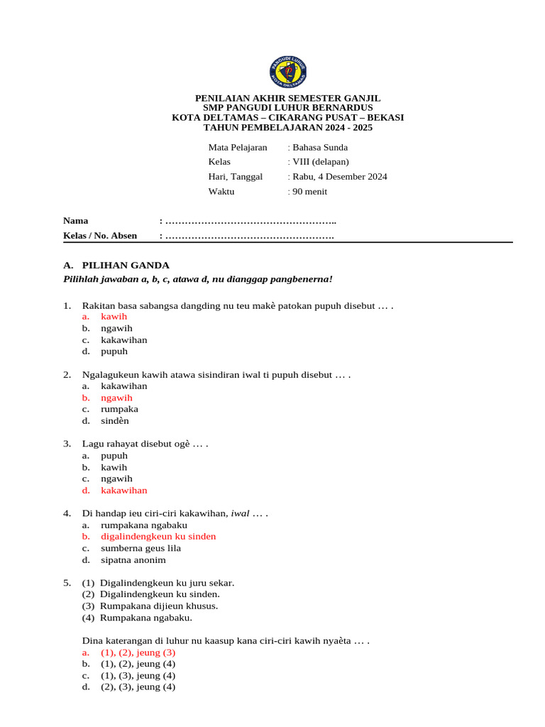 SAS1 Bahasa Sunda (kelas VIII)-3 | PDF