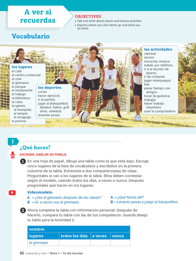 Ch1B Textbook Pages - ¿Qué Haces Después de Las Clases | PDF | Chat en ...